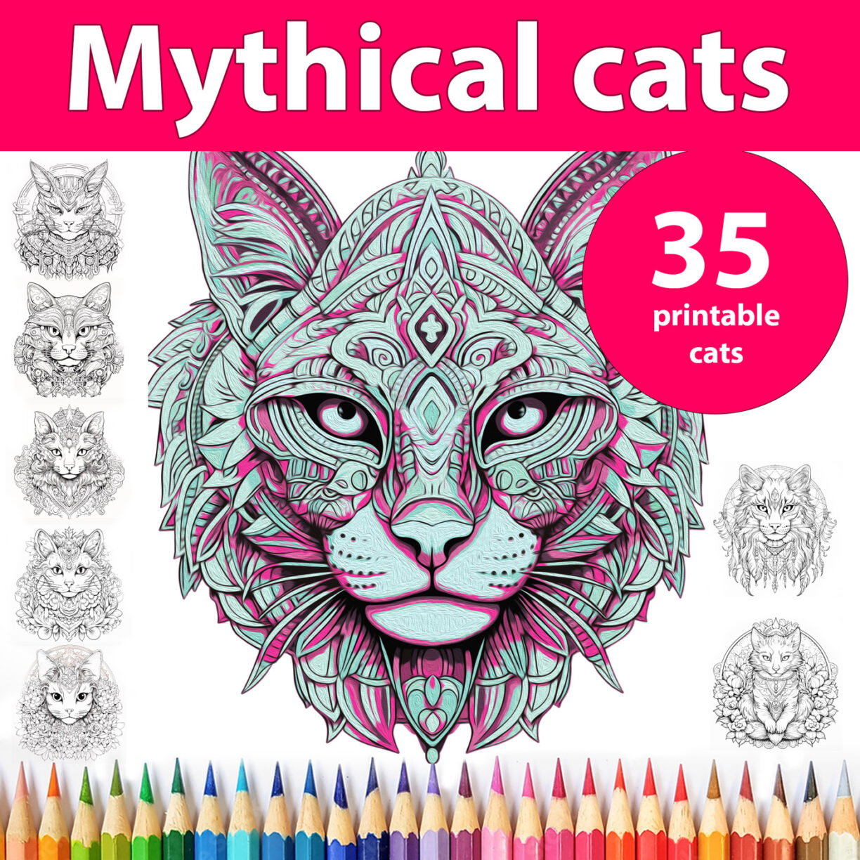 Mythical Cats - 35 Coloring Pages for adults - Printable Coloring Pages